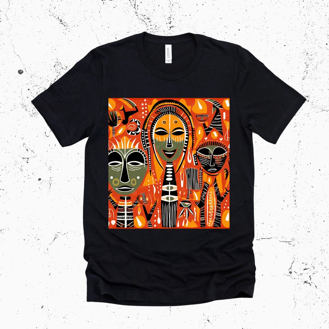 African Print Tshirt Shirt Tee African Mask Colorful African American ...