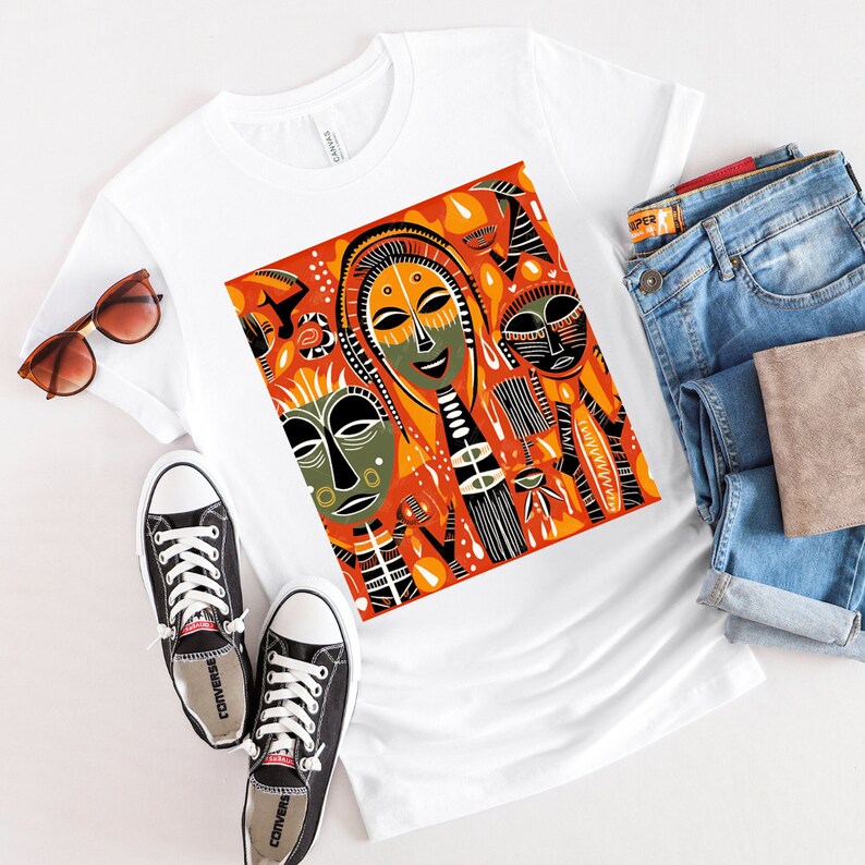 African Print Tshirt Shirt Tee African Mask Colorful African American ...