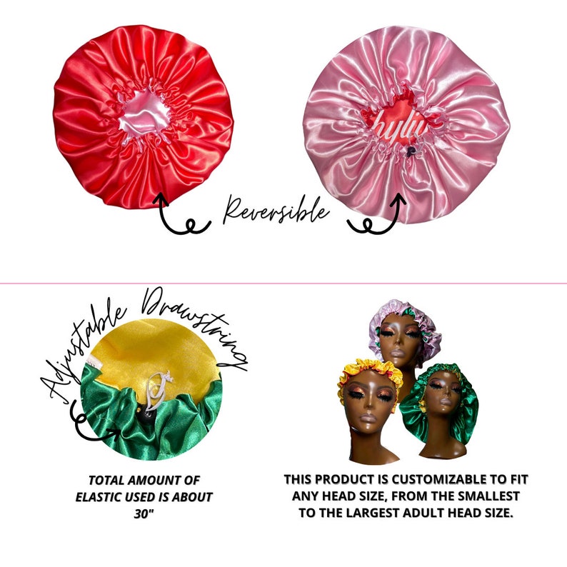 Personalized Reversible & Adjustable Satin Bonnets Custom Name Custom ...