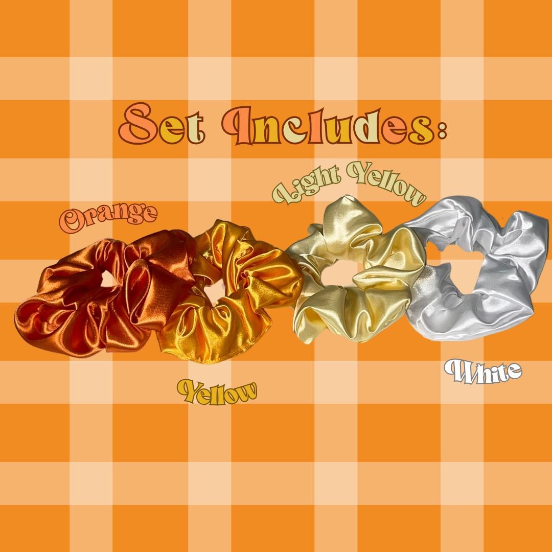 Fall Satin Scrunchie Set 4-pack Hair Scrunchies in Yellow, Light Yellow ...