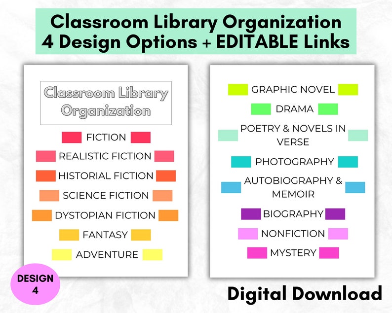EDITABLE and Printable Classroom Library Organization, Library System ...