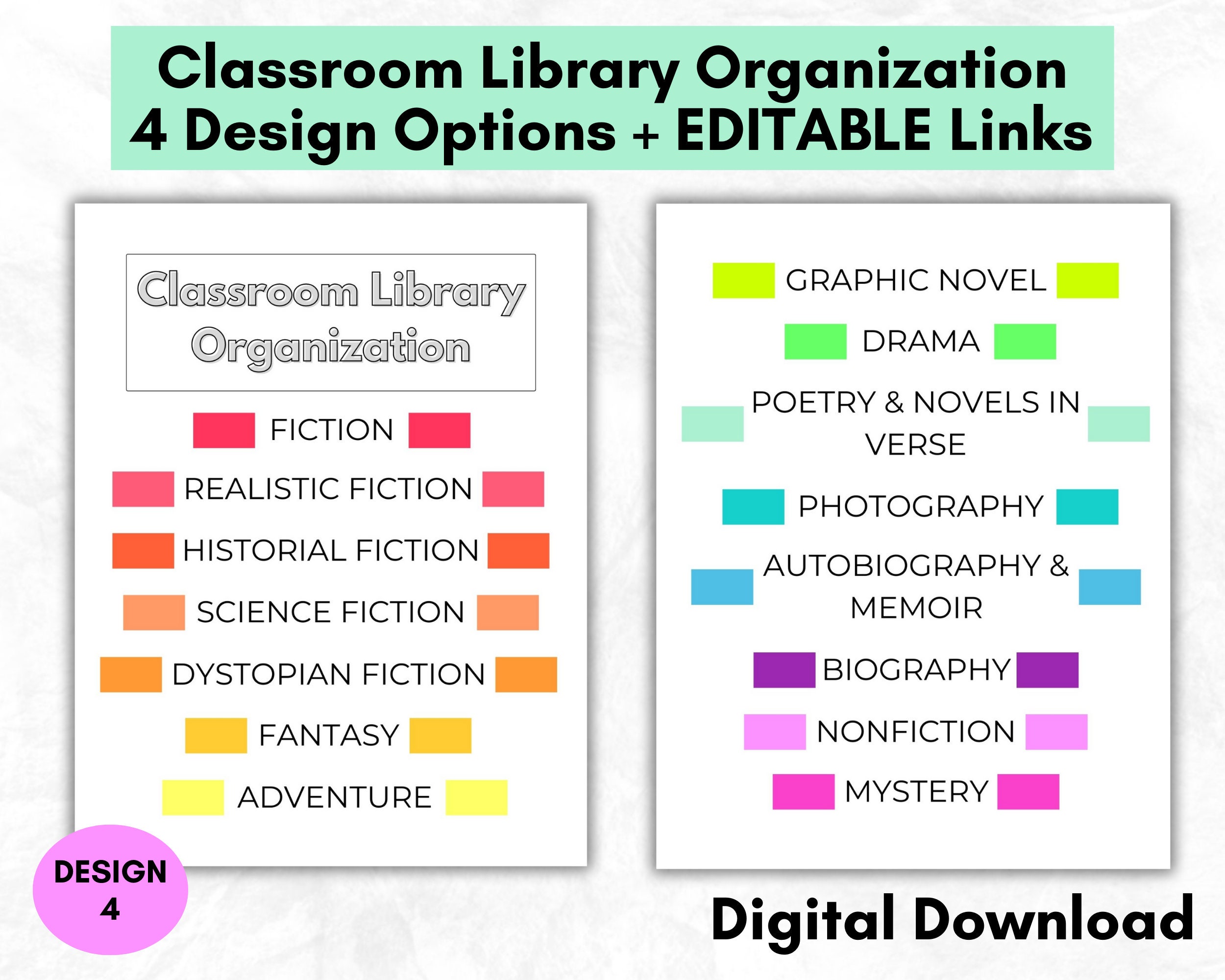 EDITABLE and Printable Classroom Library Organization, Library System ...