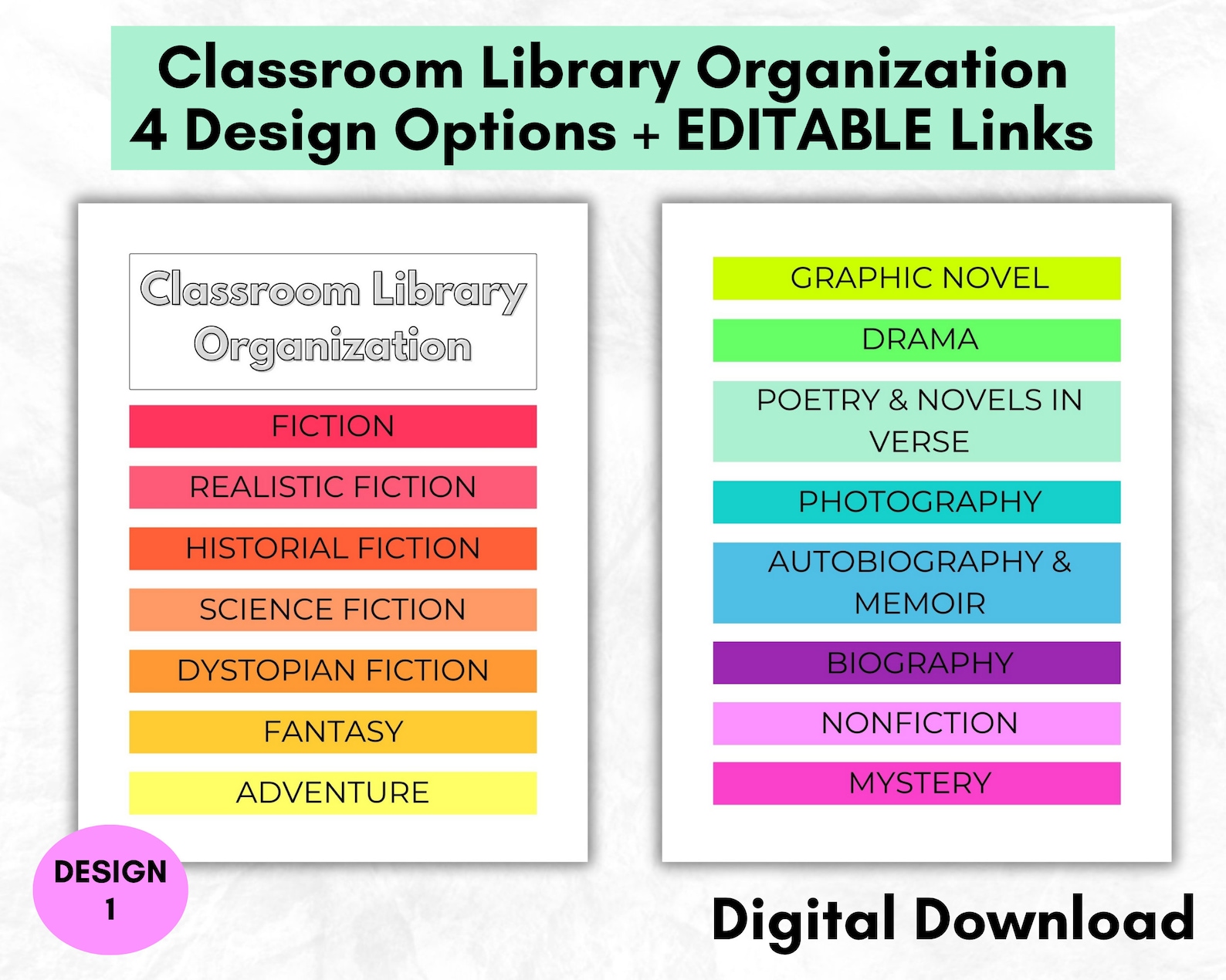 EDITABLE and Printable Classroom Library Organization, Library System ...