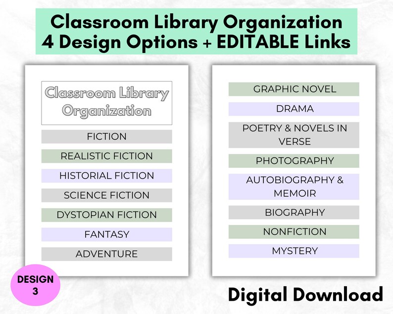 EDITABLE and Printable Classroom Library Organization, Library System ...