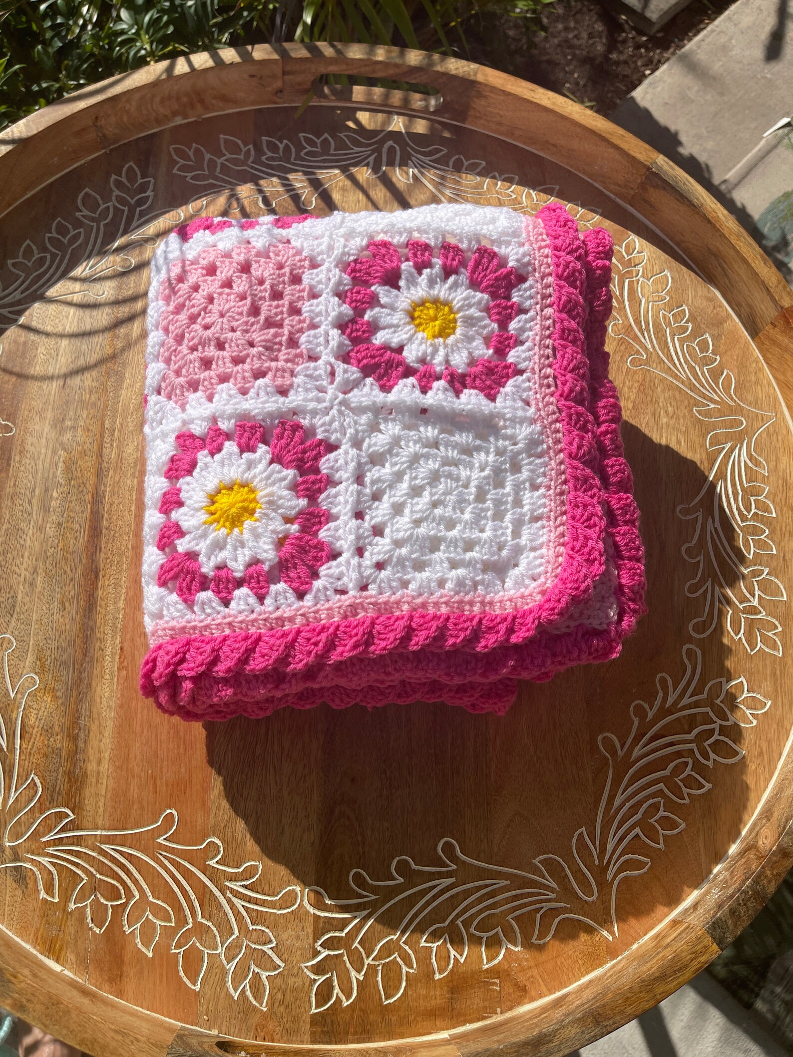 Little Girl Blanket Crochet Pink White Daisy Blanket Makes a Perfect ...