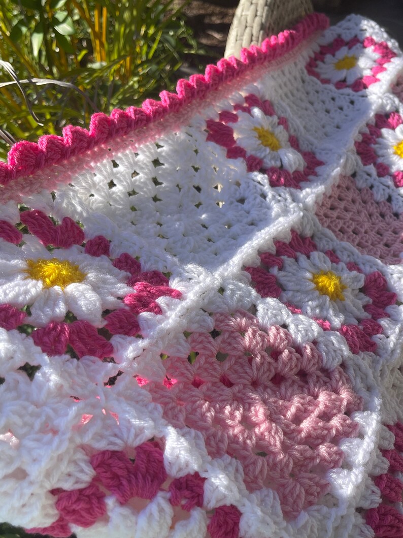 Little Girl Blanket Crochet Pink White Daisy Blanket Makes a Perfect ...