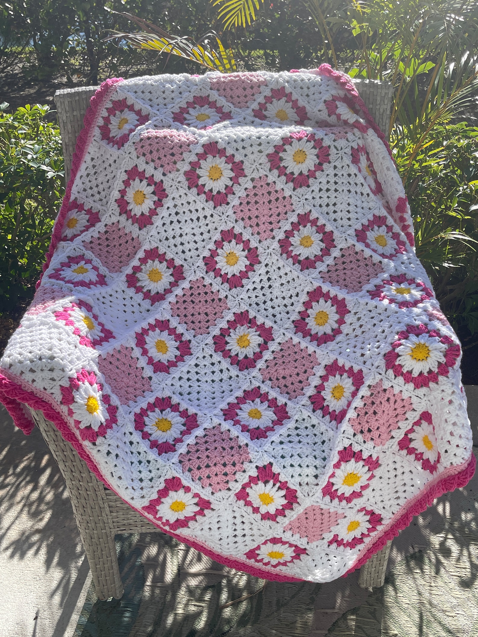 Little Girl Blanket Crochet Pink White Daisy Blanket Makes a Perfect ...