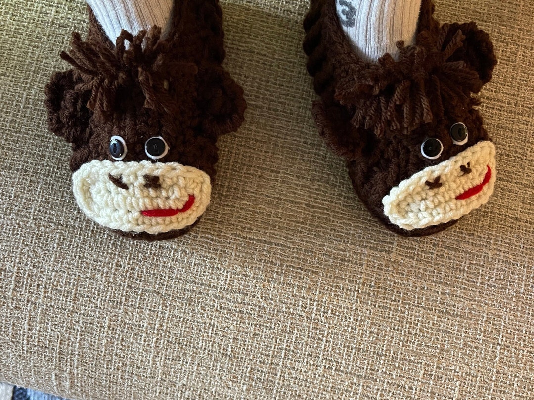 Kids Animal House Shoe Crochet Monkey Slippers Non Slip Sole - Etsy