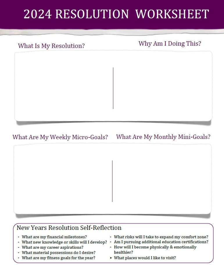 2024 New Year’s Resolution Template and Goal Setting Worksheet ...