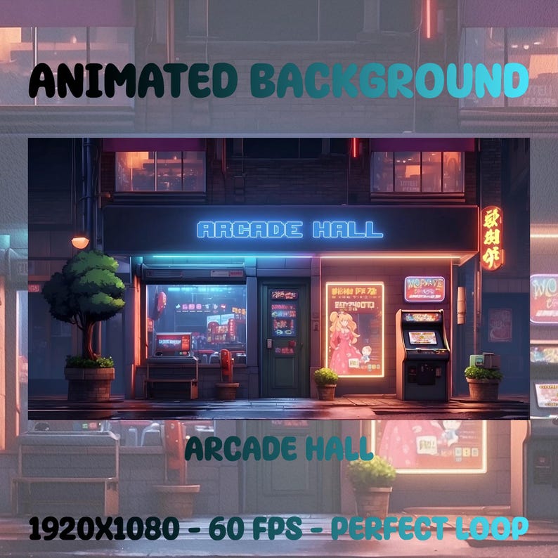 Vtuber Animated Background | Arcade Hall | Looped Vtuber Twitch Stream ...