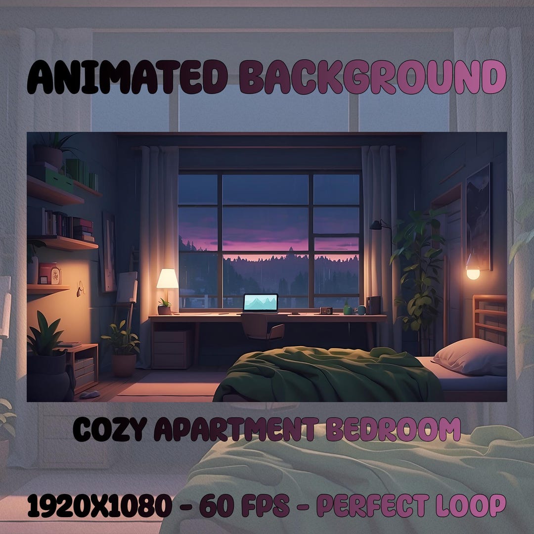 Vtuber Animated Background | Cozy Apartment Bedroom | Looped Vtuber ...