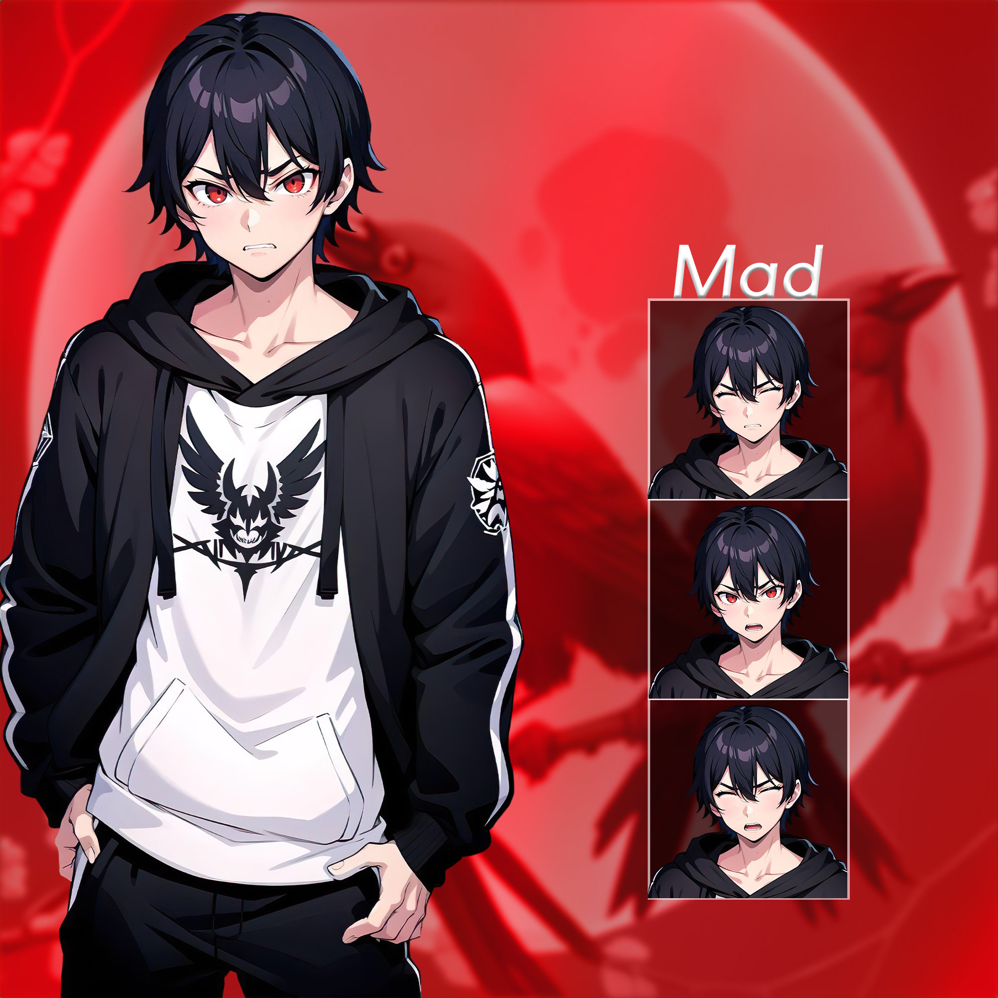 Pngtuber Raven Boy , 5 Expression , 2D Model , Male Pngtuber , Png ...