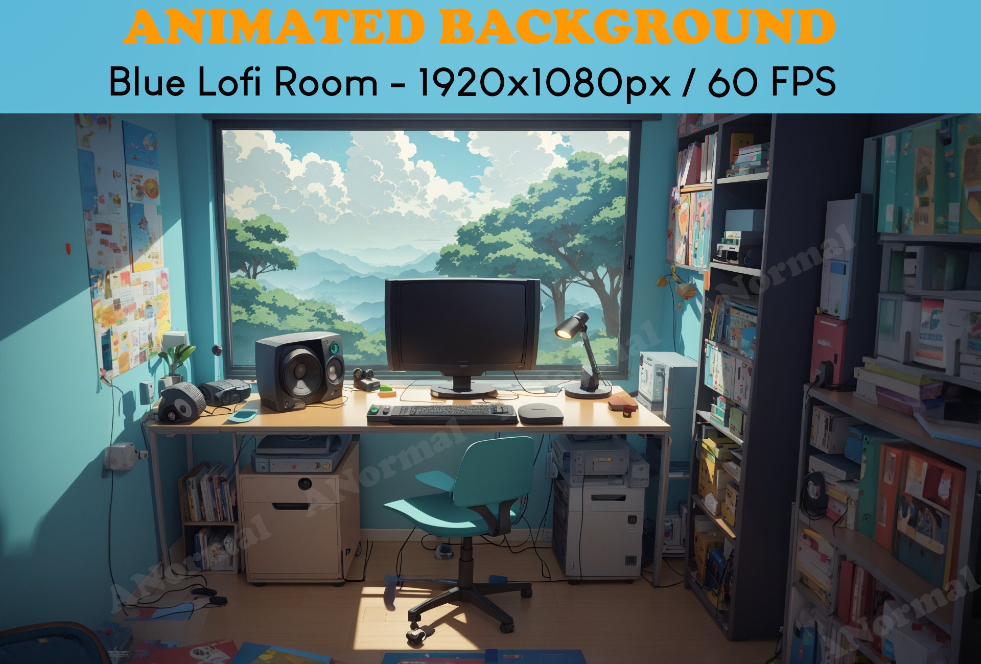 Animated Background Blue Lofi Room Looped Vtuber Twitch - Etsy