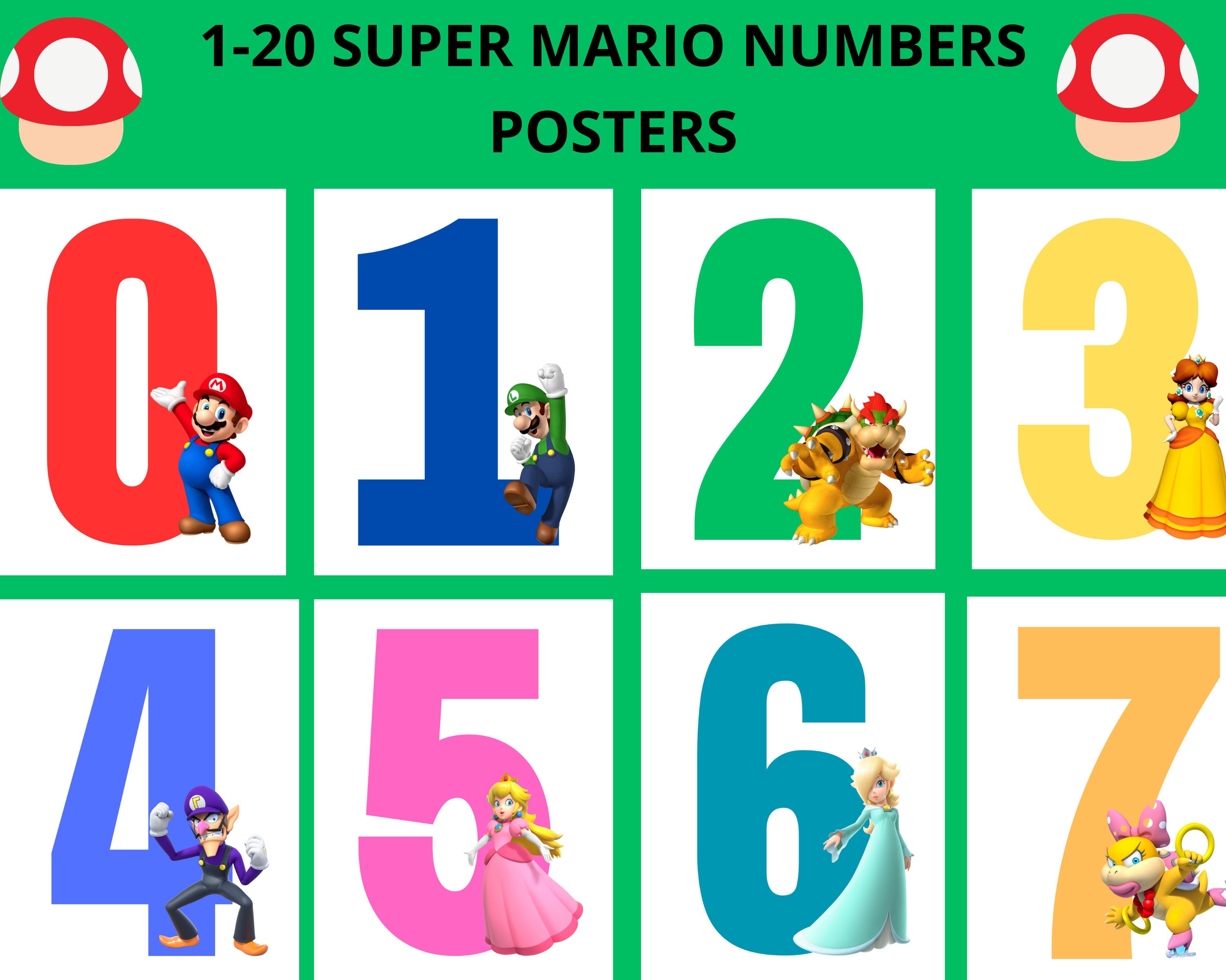 1-20 Super Mario Bros Bulletin Board Numbers Poster Cards Alphabet Line ...
