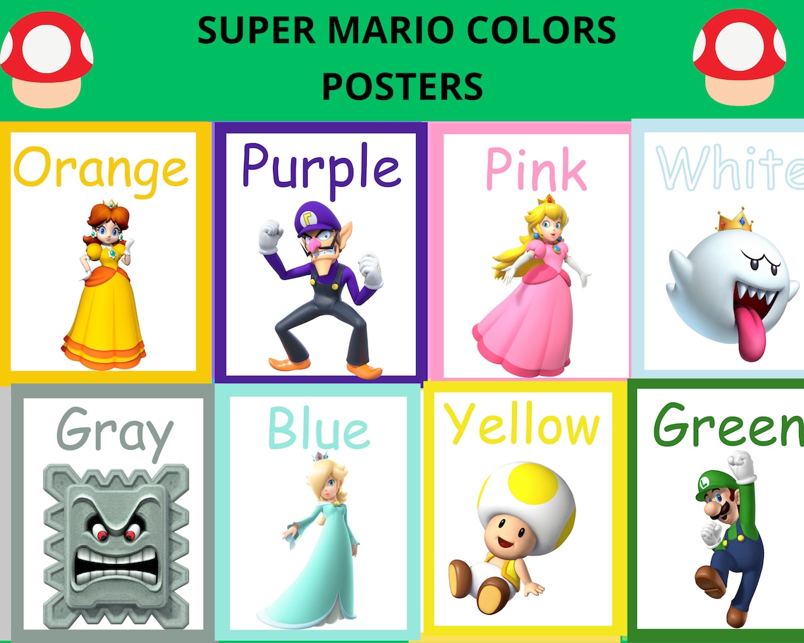 11 Super Mario Bulletin Board Color Poster Cards Alphabet Line for ...