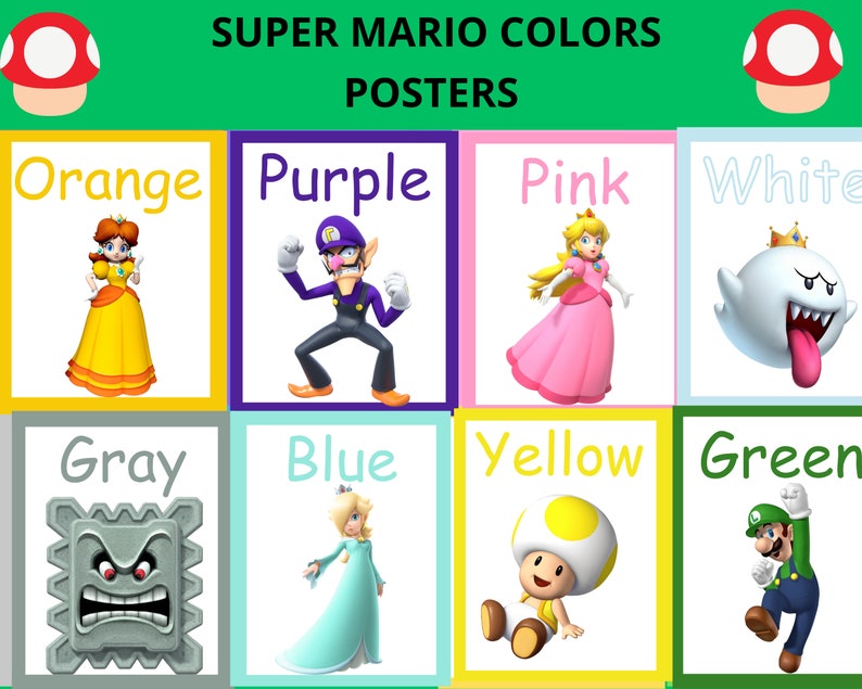 11 Super Mario Bulletin Board Color Poster Cards Alphabet Line for ...