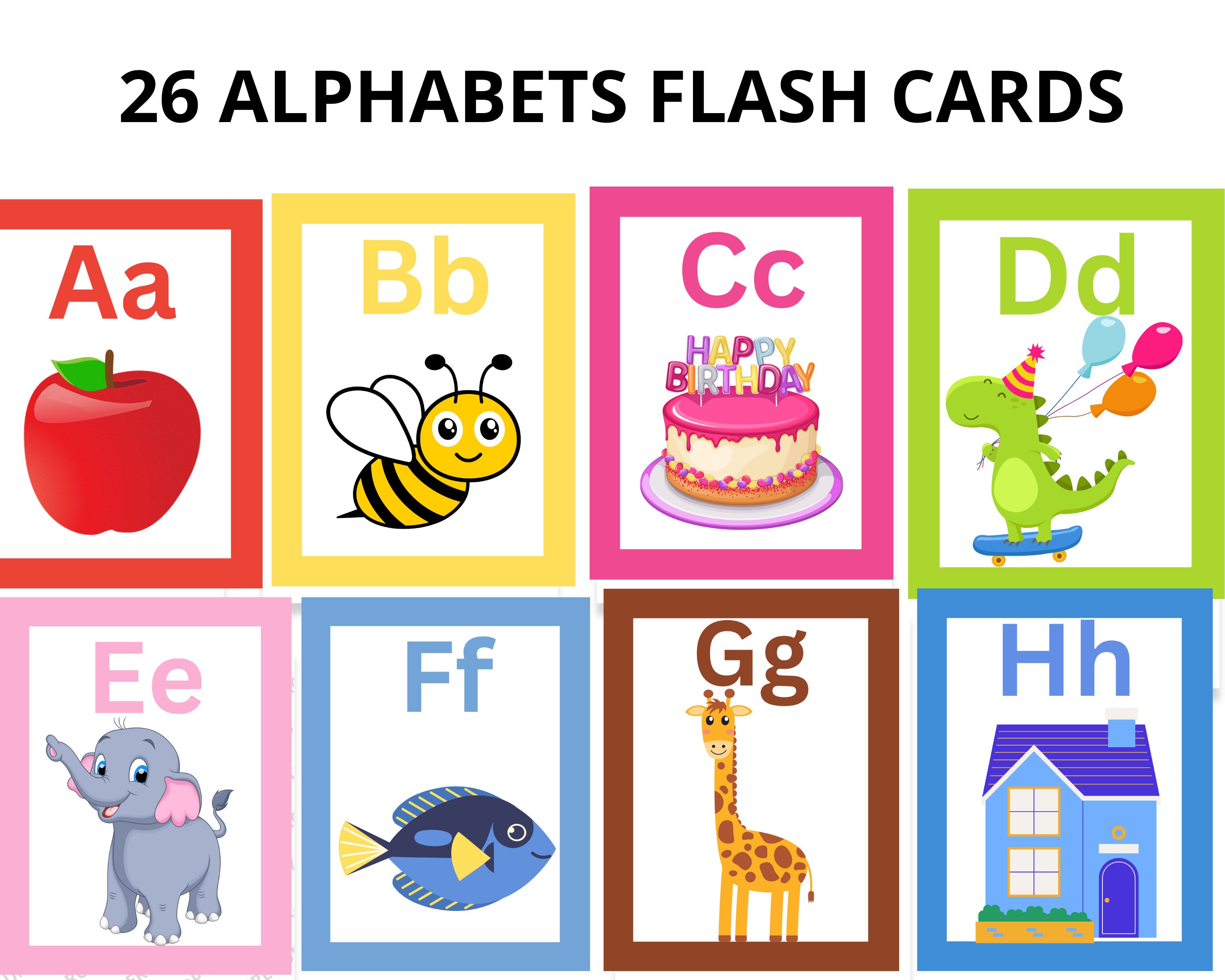 26 Educational Alphabet Flash Cards A4 Poster Cards for Classroom,decoration Match Game, Baby ...