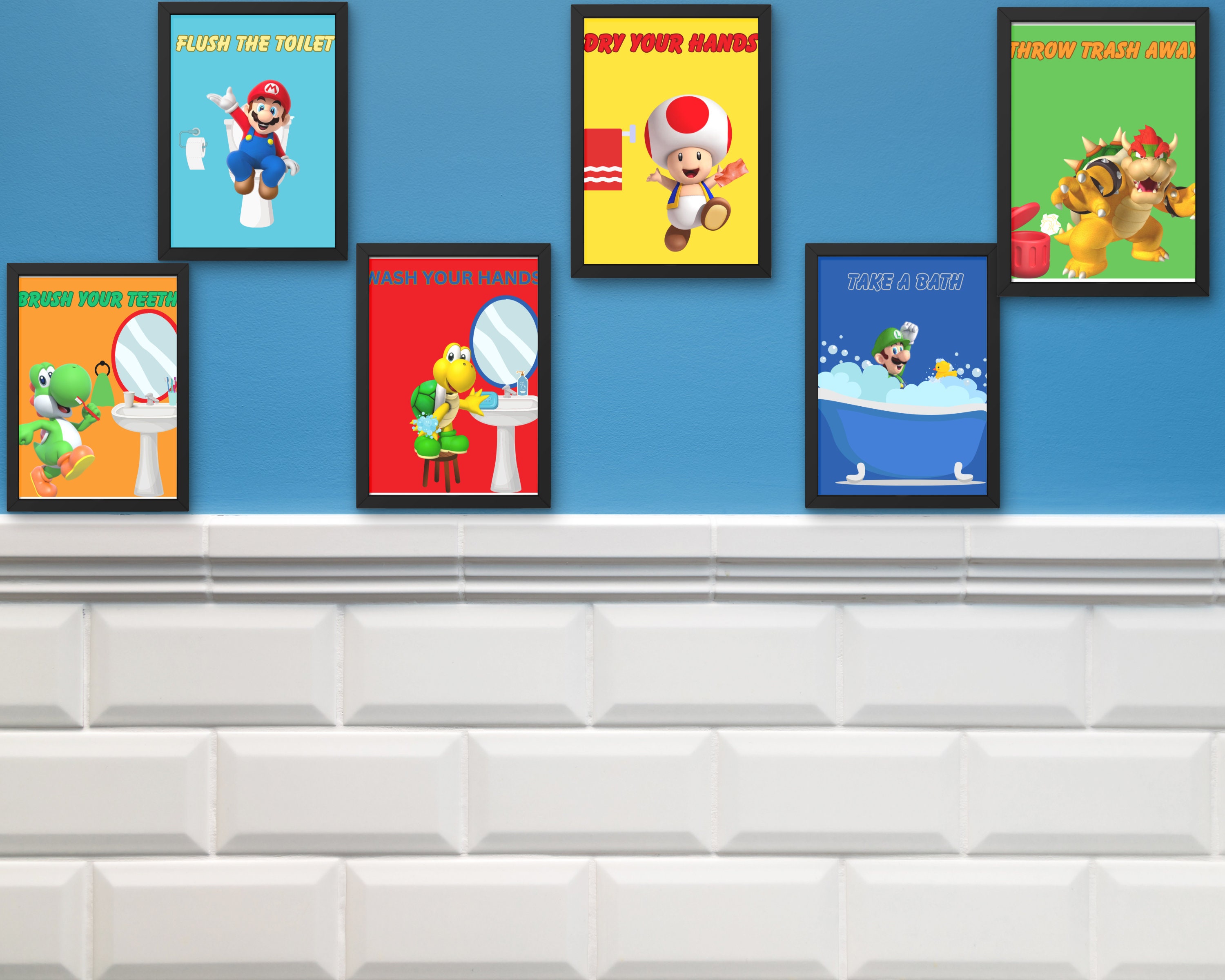 Super Mario Characters Bathroom Rules Wall Art Prints, Set of 6 8X10 ...