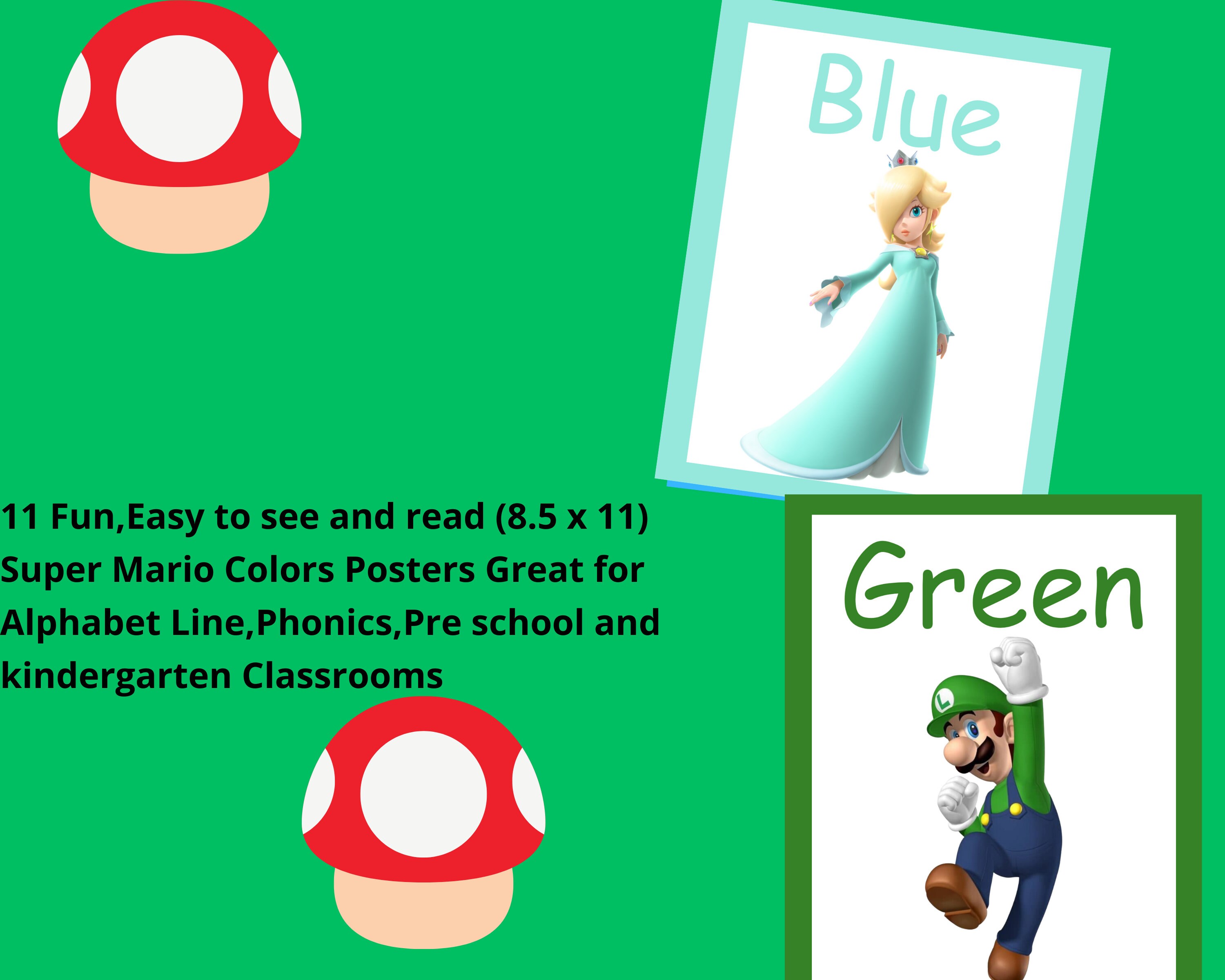 11 Super Mario Bulletin Board Color Poster Cards Alphabet Line for ...