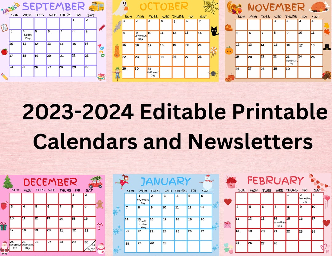 Matching Calendars and Newsletters Editable Templates Bundle 2023-2024 ...