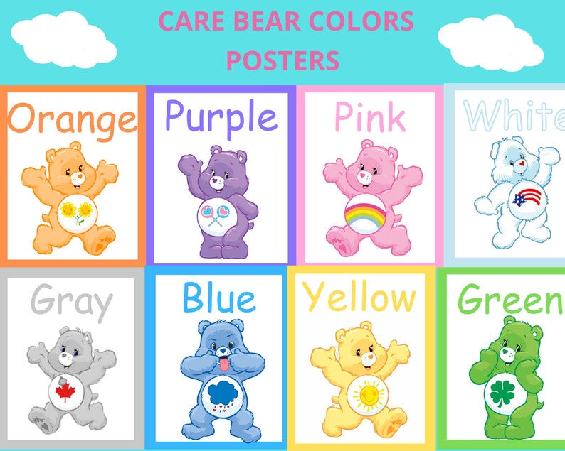 11 Care Bear Bulletin Board Colors Poster Cards Alphabet Line for ...