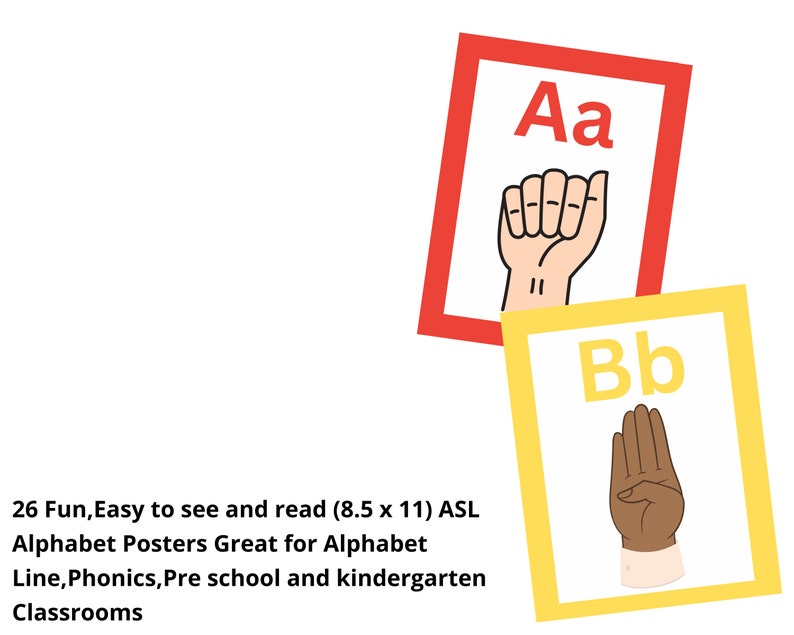 26 ASL Educational Bulletin Board Alphabet Poster Cards Alphabet Line ...