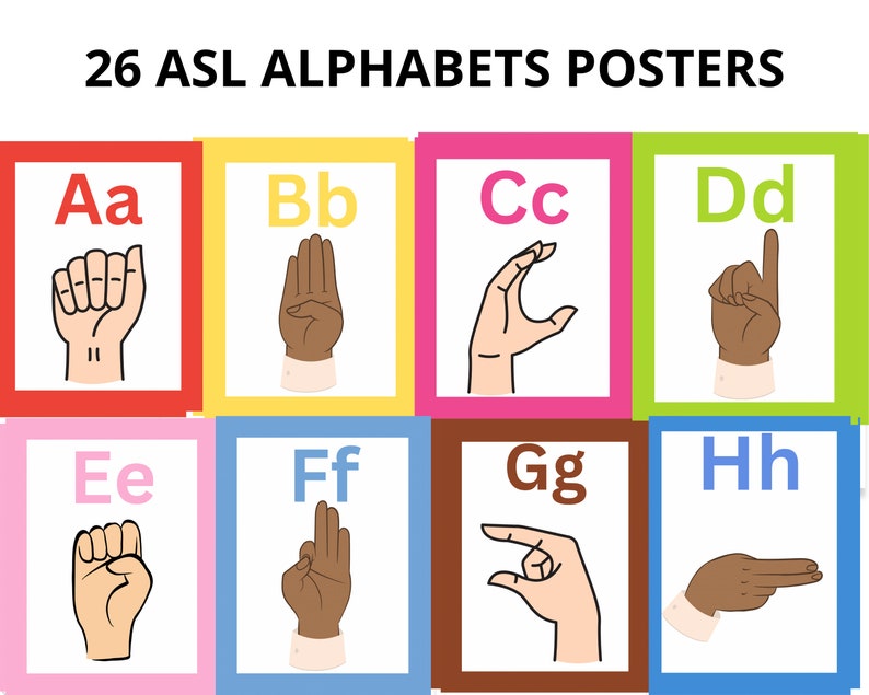26 ASL Educational Bulletin Board Alphabet Poster Cards Alphabet Line ...
