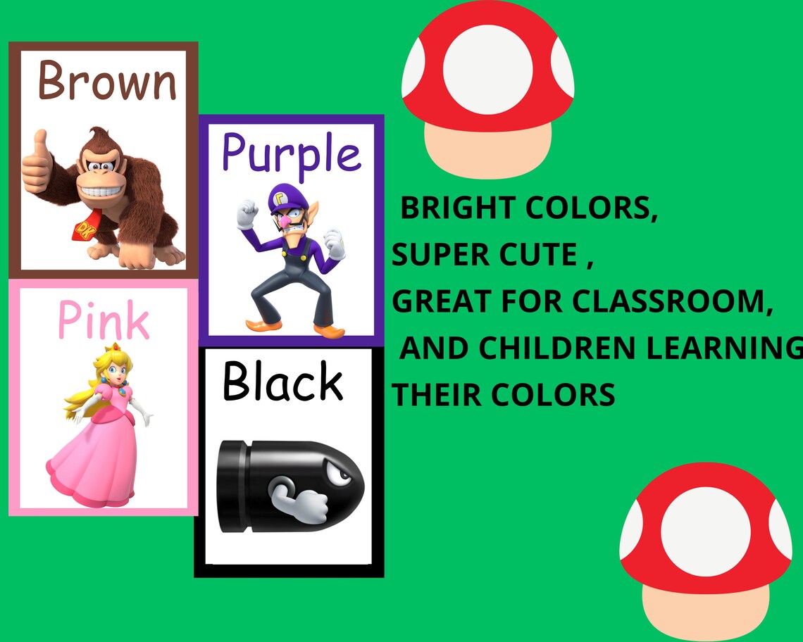 11 Super Mario Bulletin Board Color Poster Cards Alphabet Line for ...