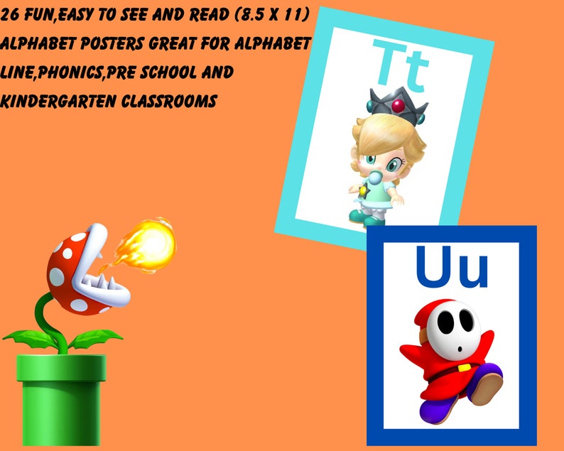 26 Super Mario Characters Educational Bulletin Board Alphabet Poster ...