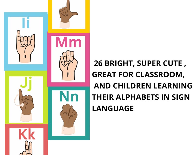 26 ASL Educational Bulletin Board Alphabet Poster Cards Alphabet Line ...