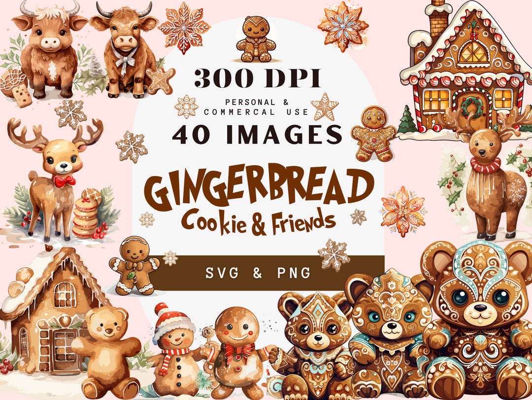 Gingerbread Cookie and Friends Clipart for Greeting Cards, Shirt ...