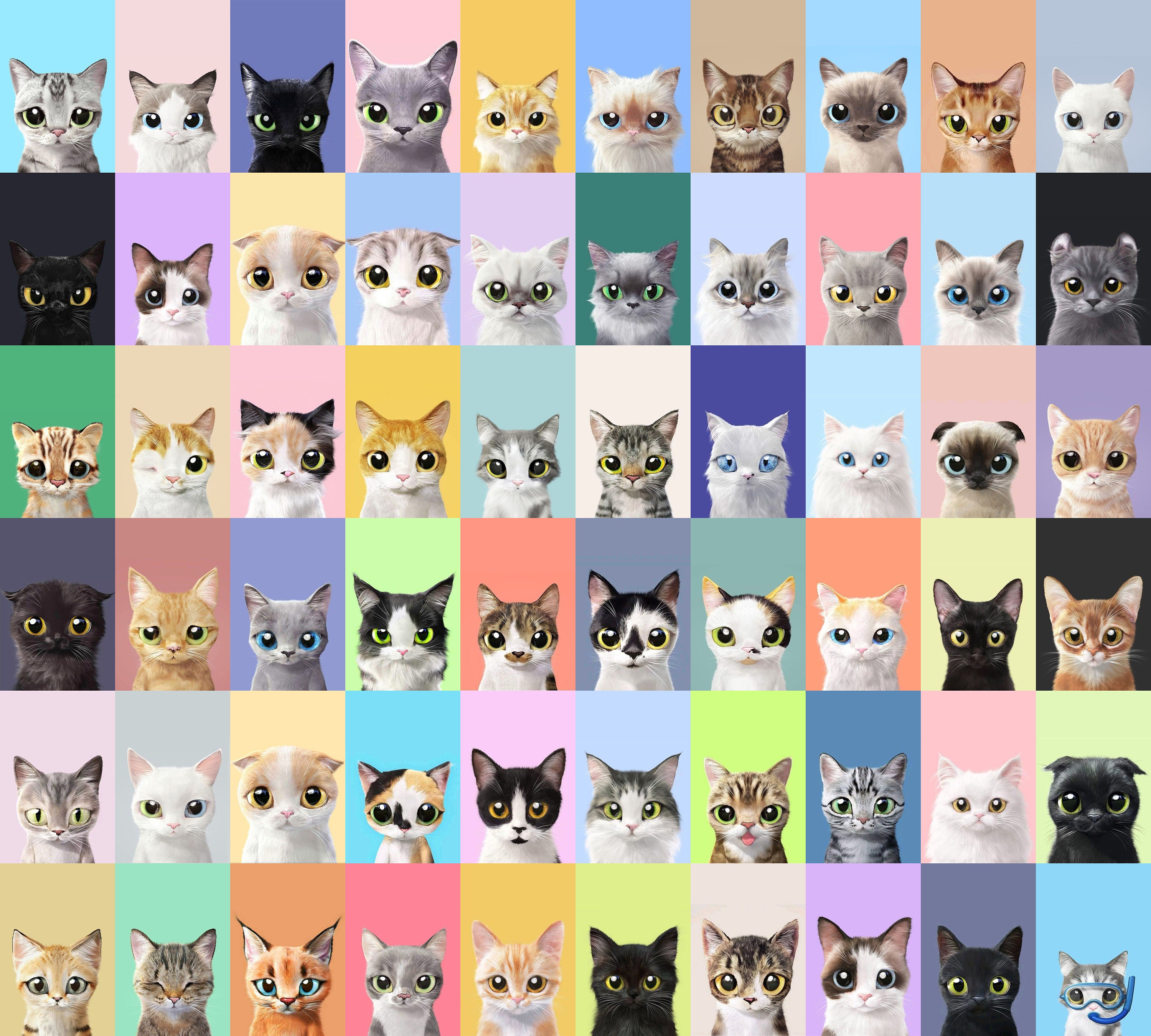 60 PCS Cutie Pretty Cat Portrait Collage Kit Sugar Kittie Collage Kit ...