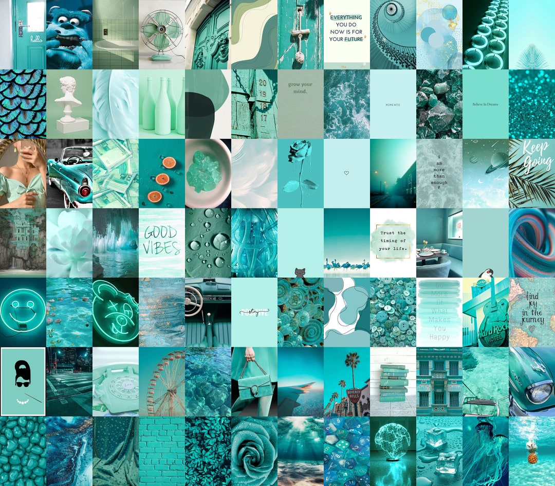84 PCS | Aqua Aesthetic Collage Kit | Turquoise Mint Wall Art Poster ...