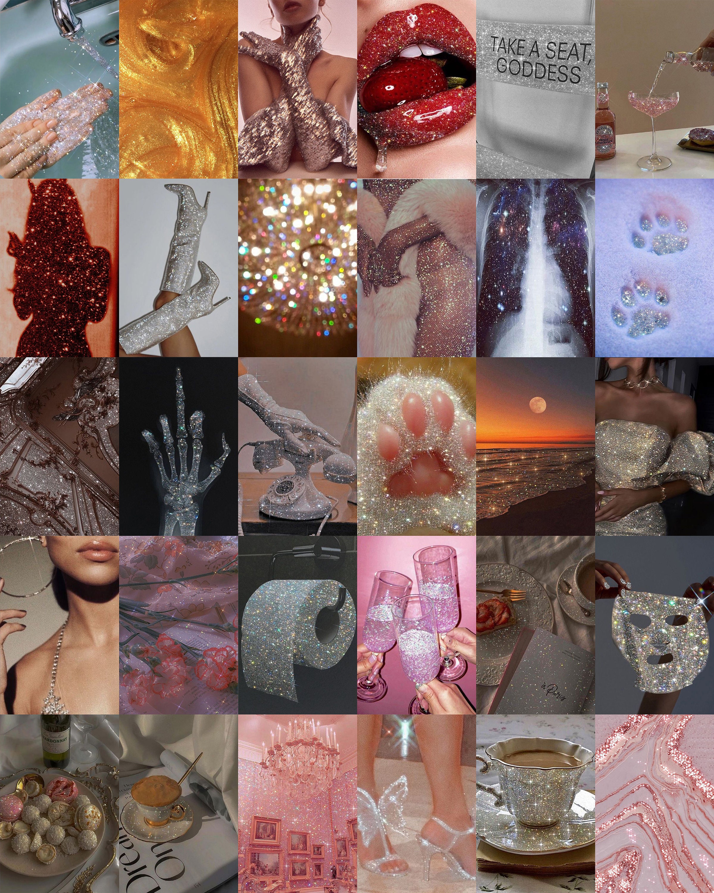 120 Pcs Boujee Glitter Wall Collage Kit Glam Shine Wall Art Decor Pink Glitter Glam Aesthetic
