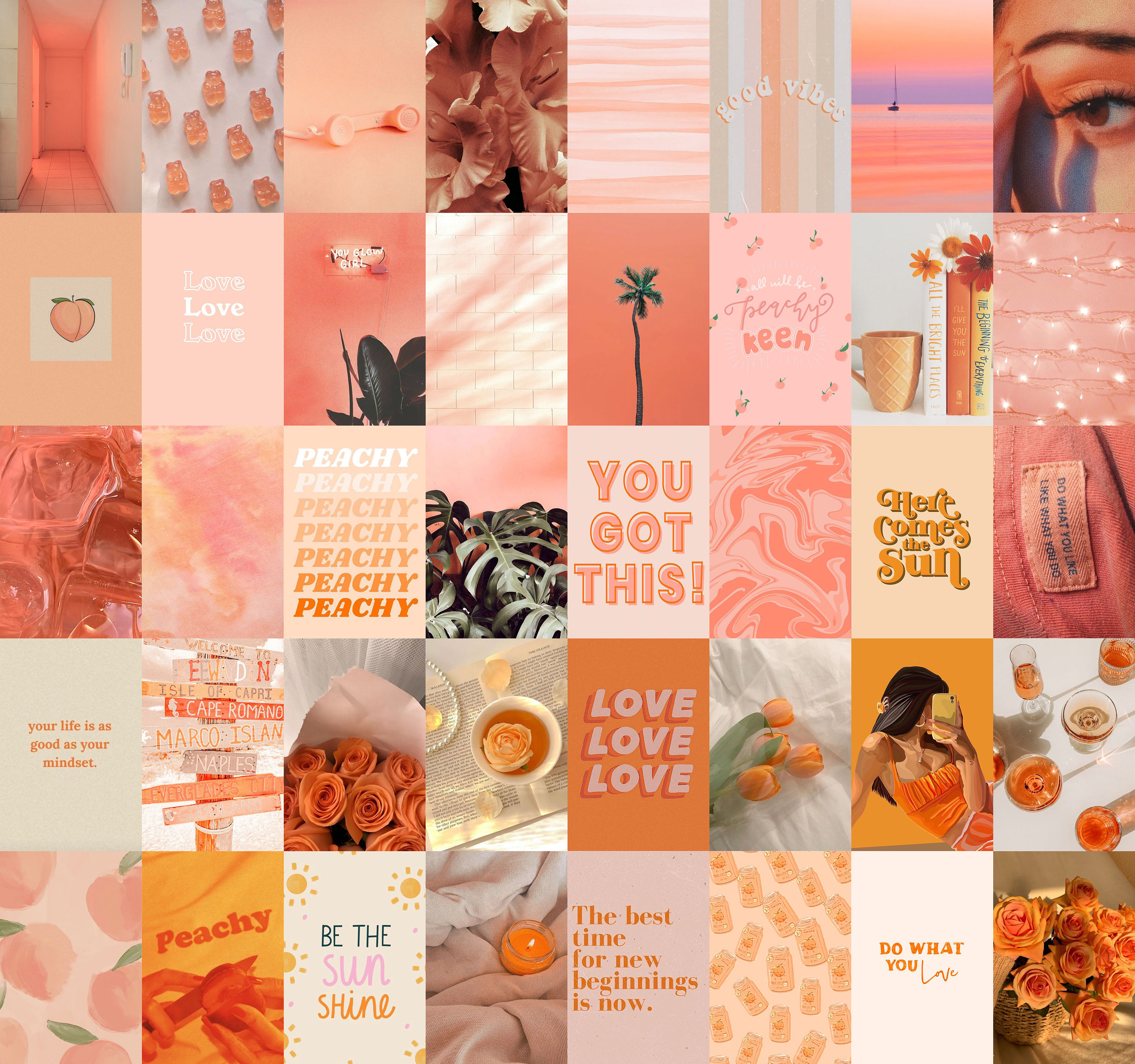 130 PCS | Pastel Peach Aesthetic Collage Kit | Danish Pastel Orange ...