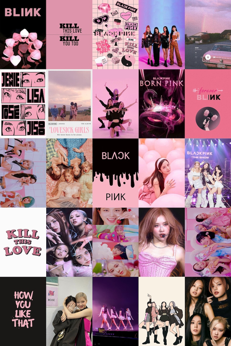 90 PCS Pink Blackpink Aesthetic Collage Kit Blink Fandom Art Digital ...