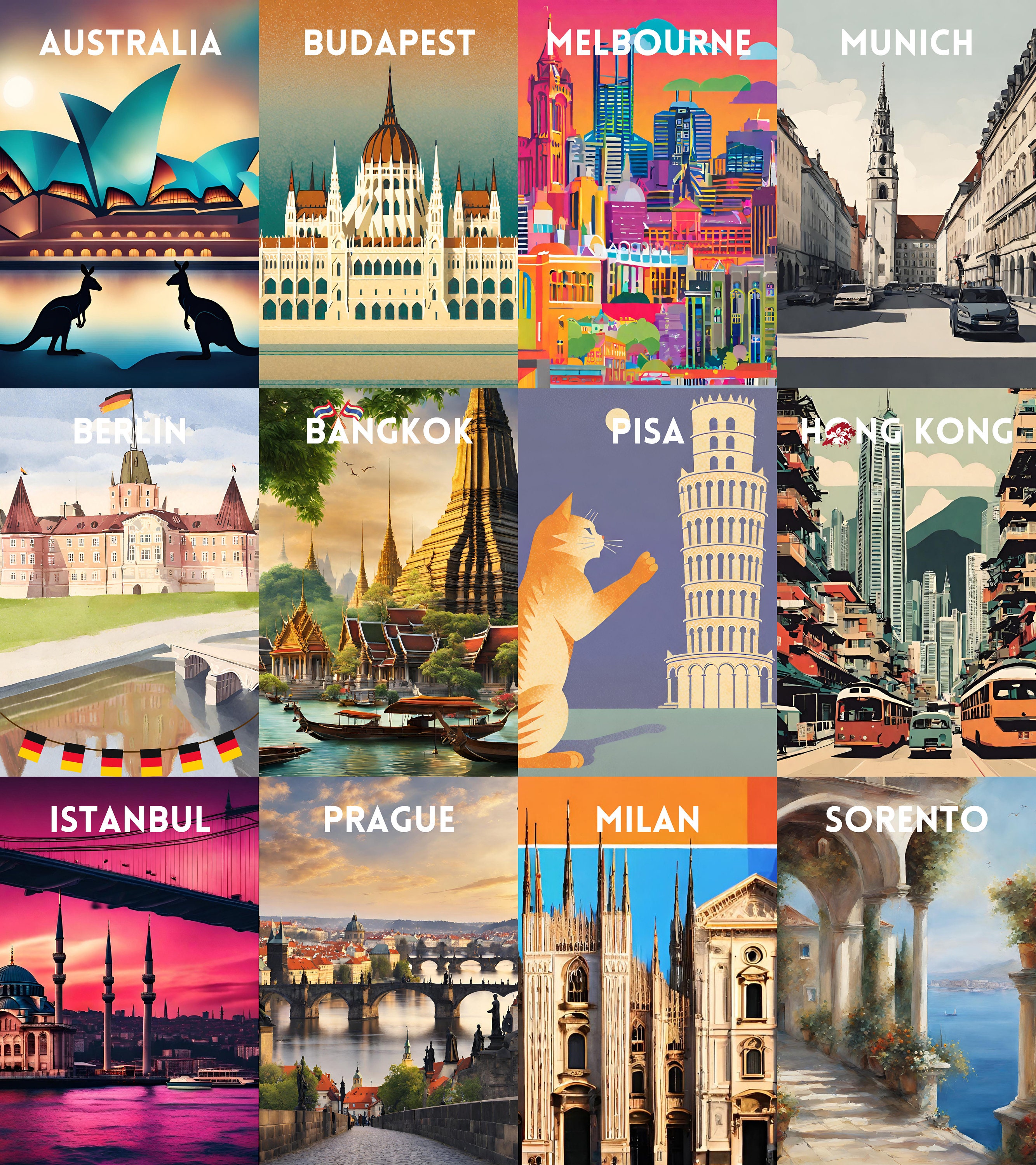 40 PCS Vintage Travel City Posters Collage Kit Retro Oldtown City ...
