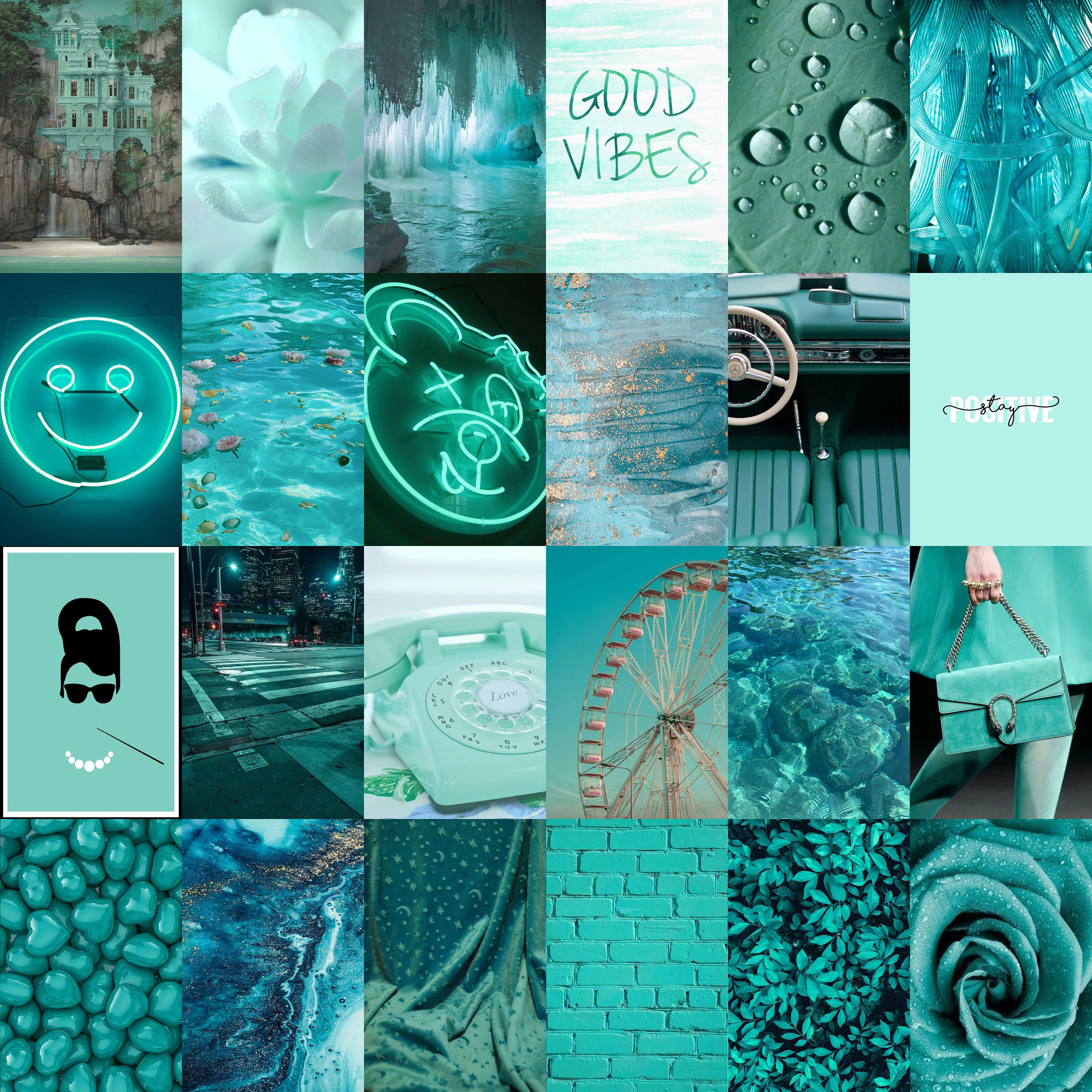 84 PCS Aqua Aesthetic Collage Kit Turquoise Mint Wall Art Poster Kit ...