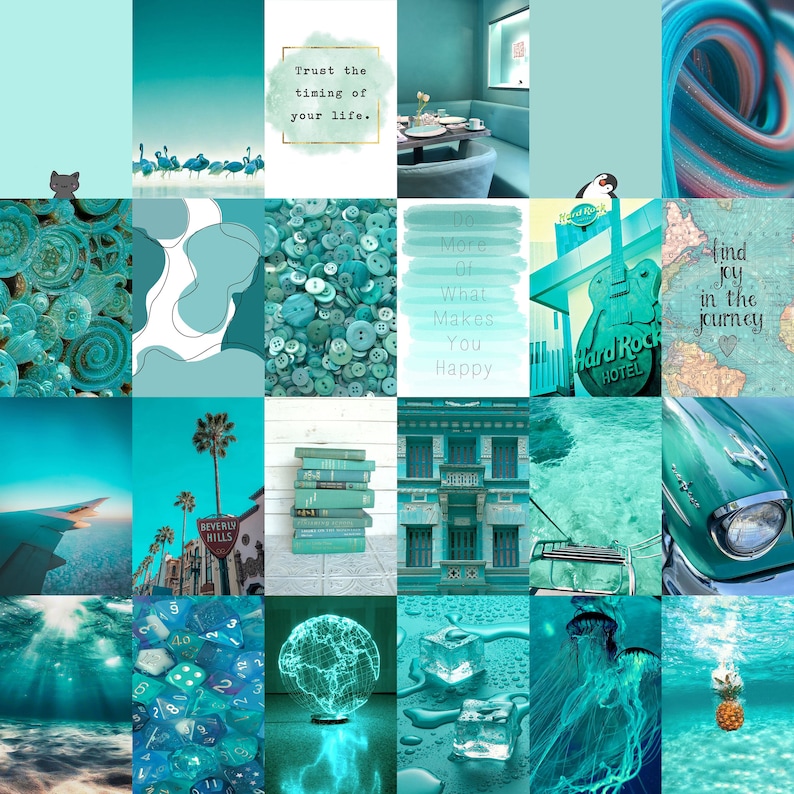 84 PCS Aqua Aesthetic Collage Kit Turquoise Mint Wall Art Poster Kit ...