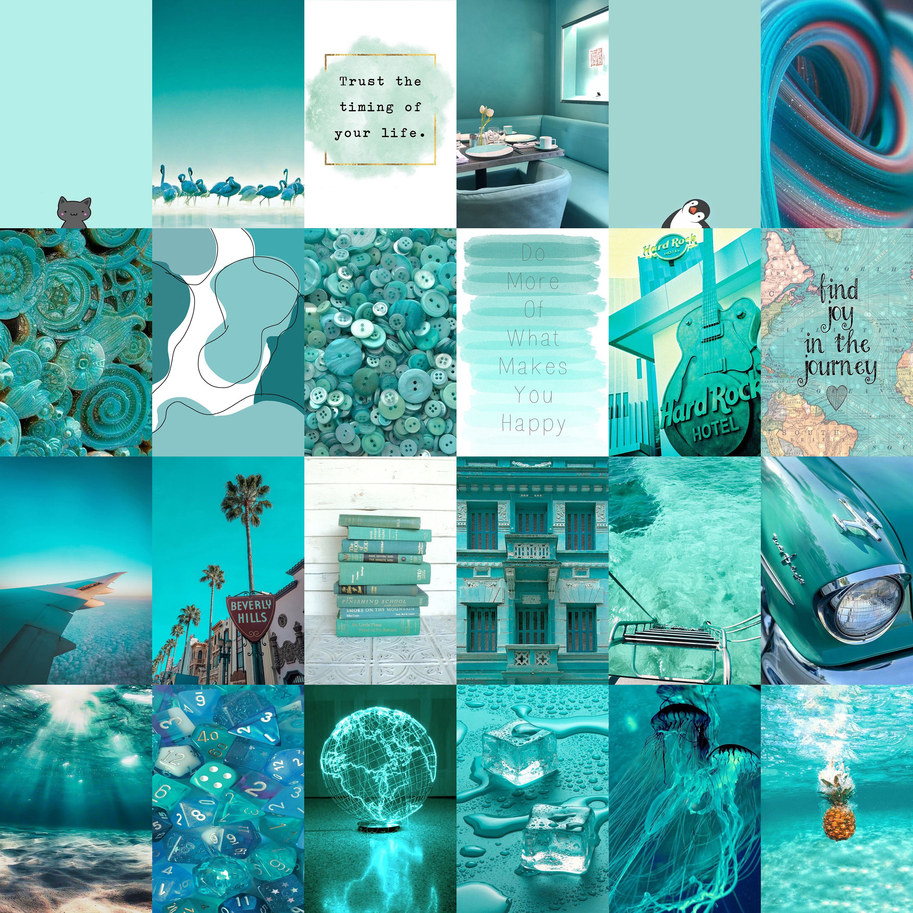 84 PCS | Aqua Aesthetic Collage Kit | Turquoise Mint Wall Art Poster ...