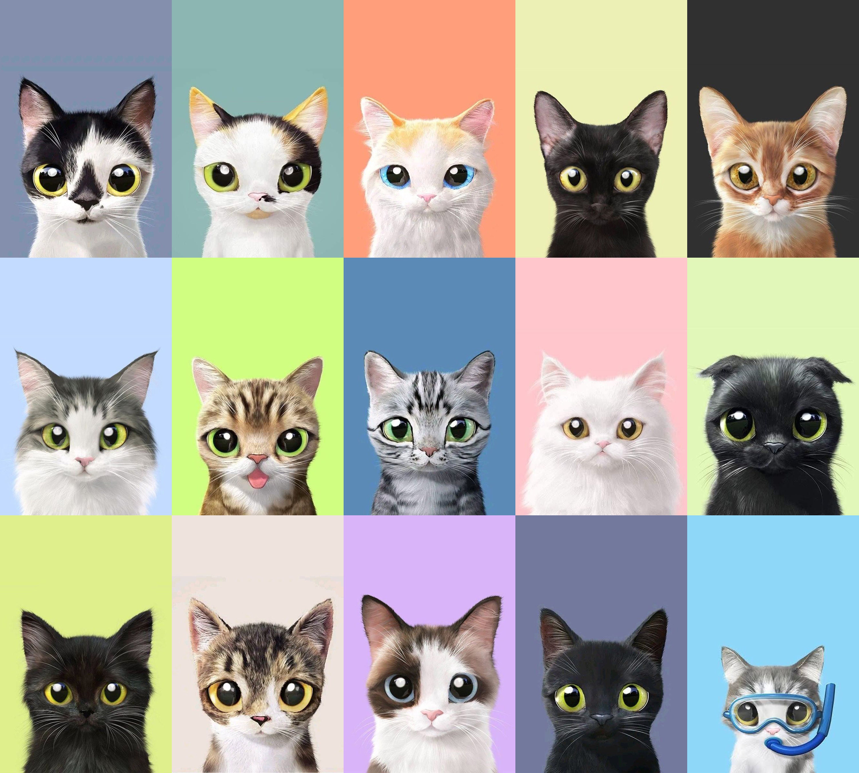 60 PCS Cutie Pretty Cat Portrait Collage Kit Sugar Kittie Collage Kit ...