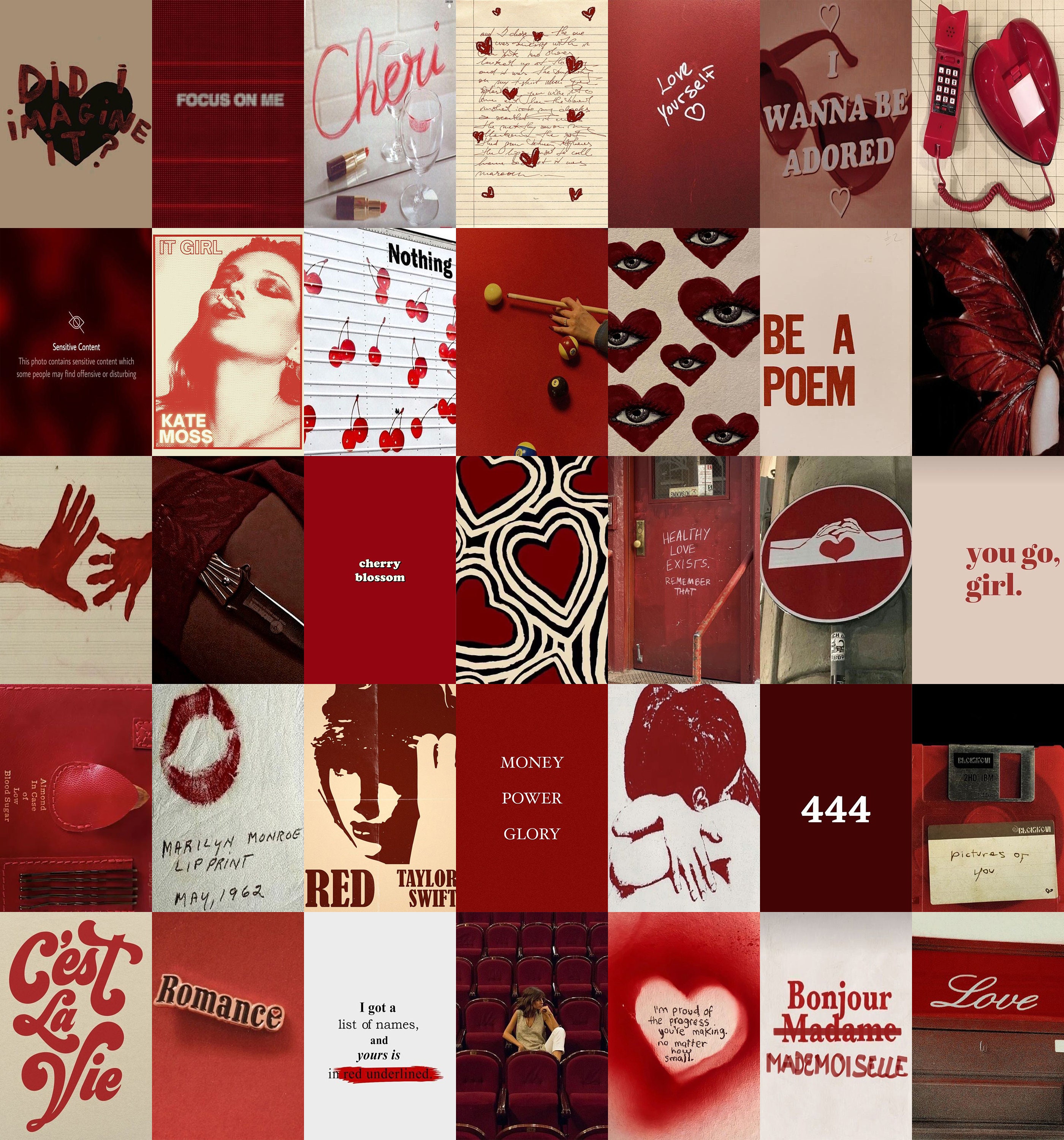 140 PCS Cherry Red Aesthetic Collage Kit Boujee Red Digital Poster ...