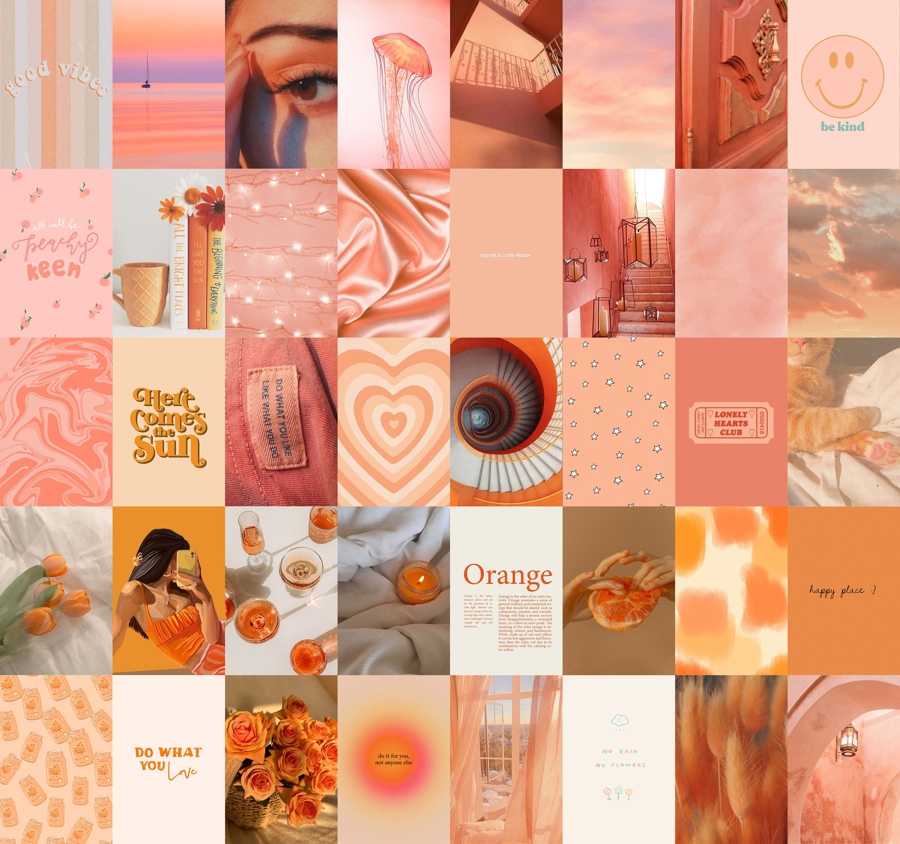 130 PCS | Pastel Peach Aesthetic Collage Kit | Danish Pastel Orange ...