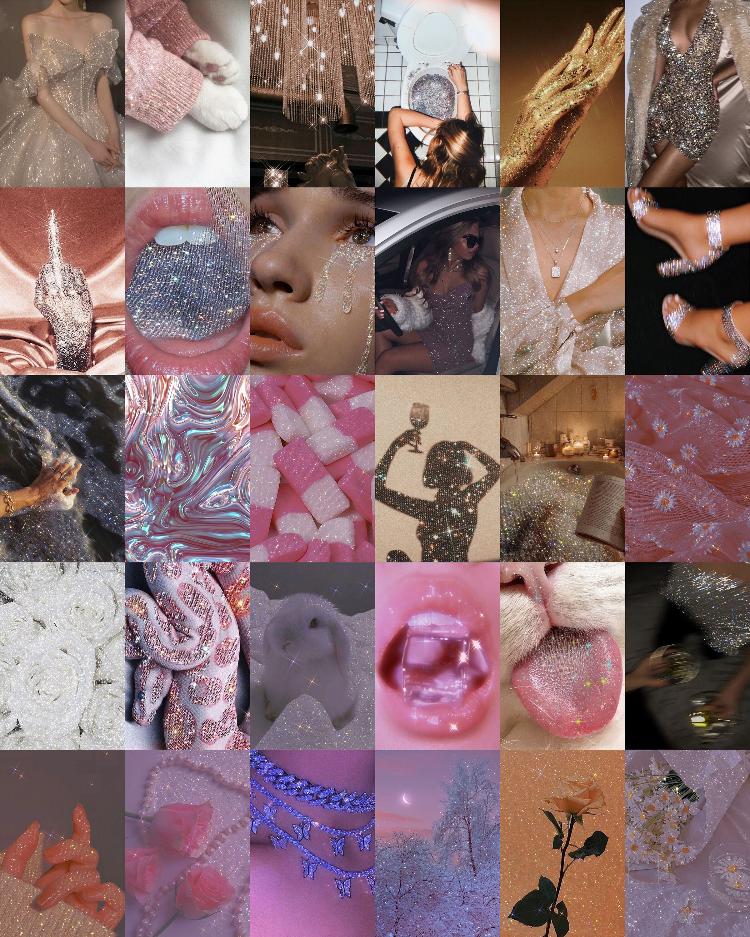 120 Pcs Boujee Glitter Wall Collage Kit Glam Shine Wall Art Decor Pink