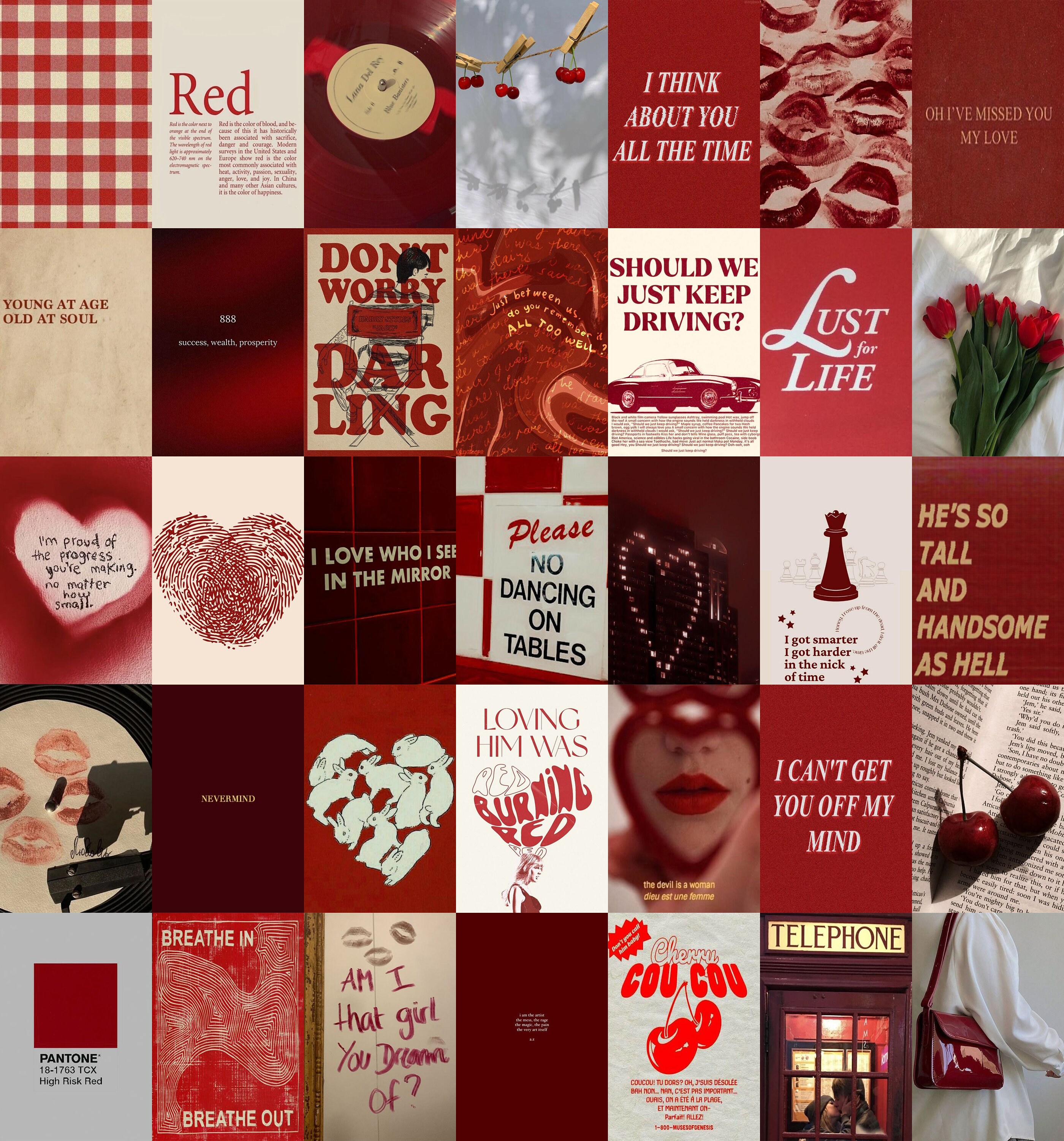 140 PCS Cherry Red Aesthetic Collage Kit Boujee Red Digital Poster ...