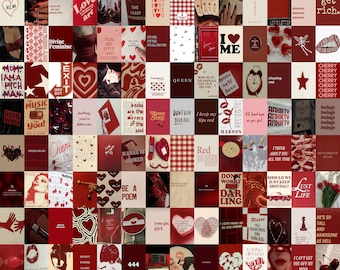 130 PCS | Cherry Red Aesthetic Collage Kit | Boujee Red Digital Poster ...