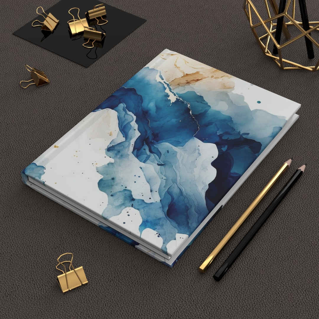 Blue and White Marble Notebook With Gold, Marble Notebook, Hardcover ...