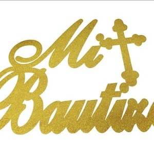 Silver/gold Mi Bautizo Boy Girl Glitter Foam Banner Backdrop Baptism ...