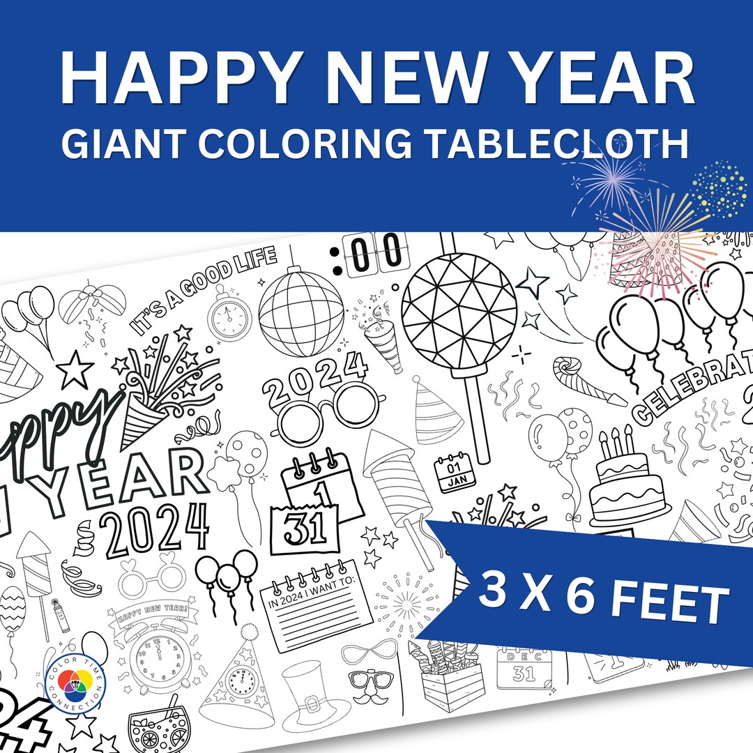 New Years 2024 Coloring Poster Tablecloth, Giant Coloring, Activity ...