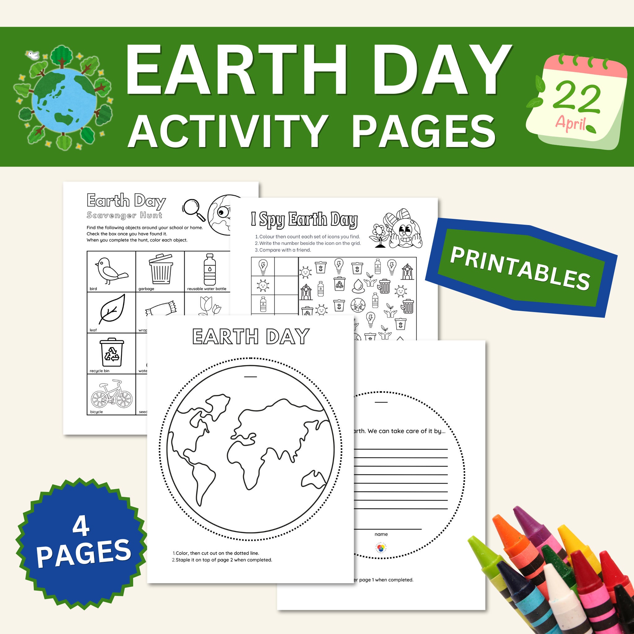 Earth Day Coloring Activity Pages Printable, Supplies, Classroom ...
